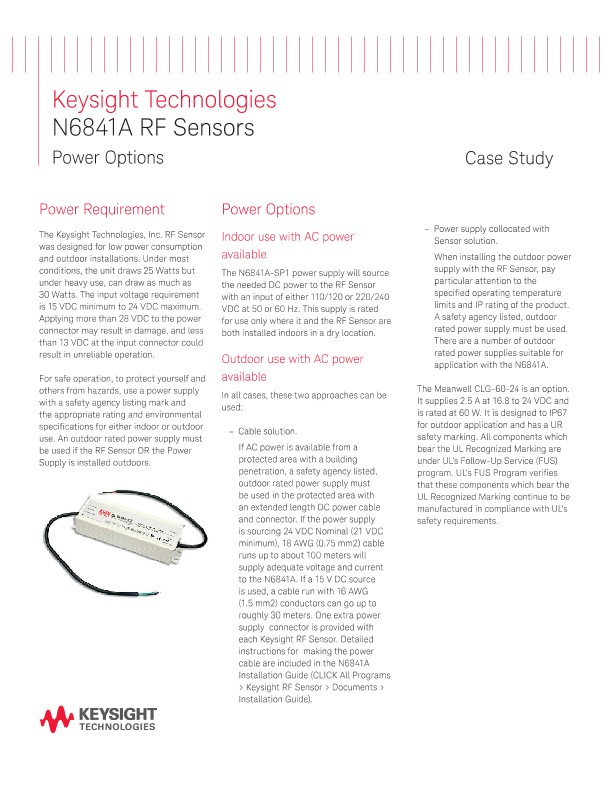 N6841A RF Sensors Power Options PDF Asset Page | Keysight